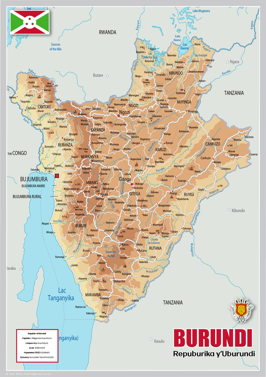 Physical Map of Burundi (OC) – Tiger Moon