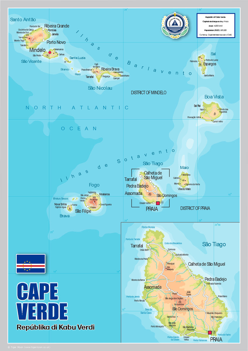 Physical Map of Cape Verde (OC) – Tiger Moon