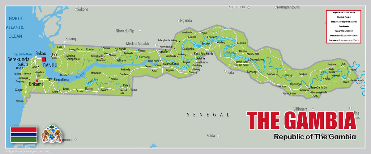 Physical Map of Gambia (OC) – Tiger Moon