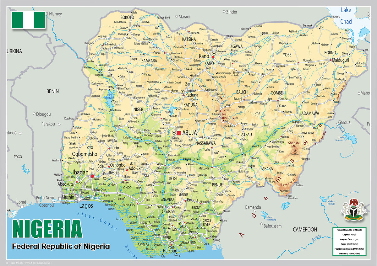 Physical Map of Nigeria (OC) – Tiger Moon