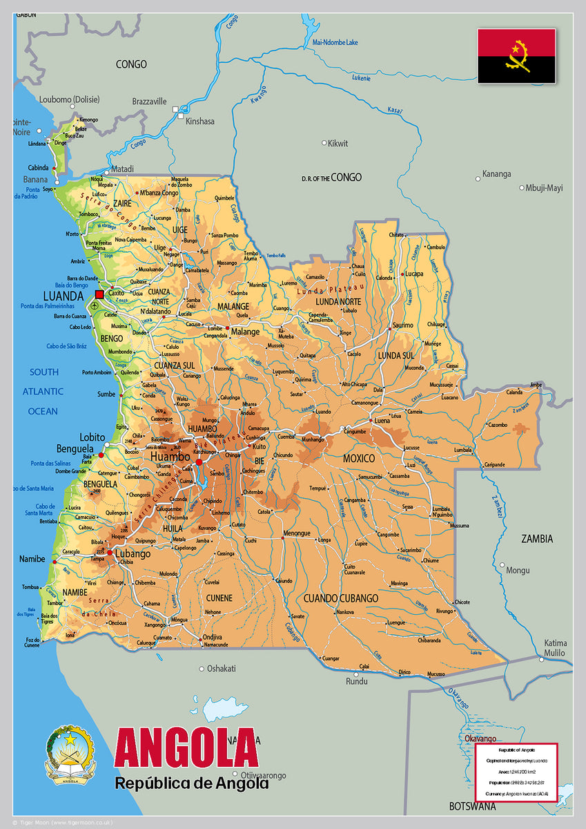 Physical Map of Angola (OC) – Tiger Moon