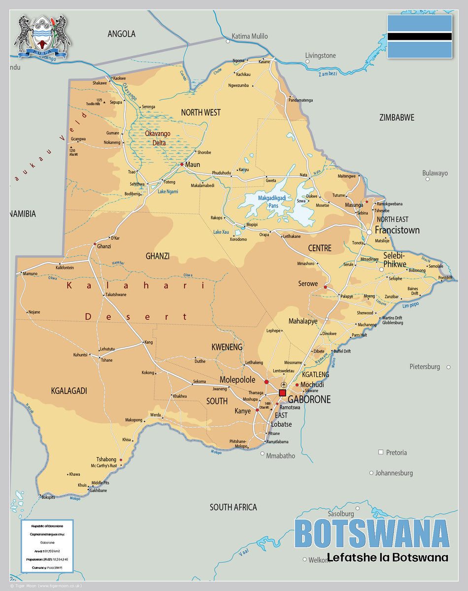 Physical Map of Botswana (OC) – Tiger Moon