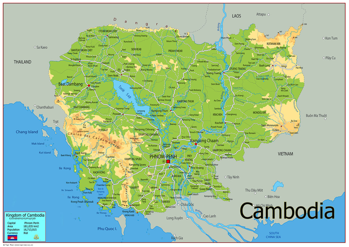 Physical Map of Cambodia (OC) – Tiger Moon
