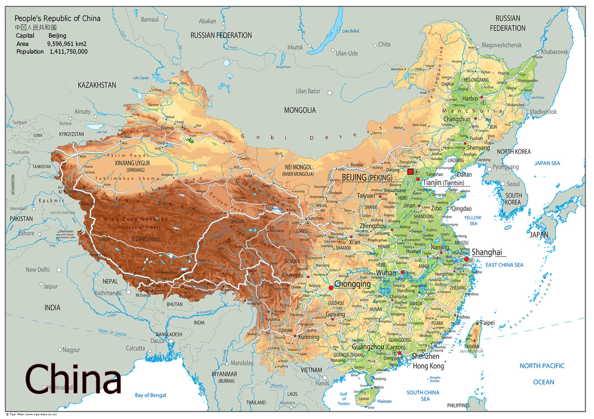 Physical Map of China (OC) – Tiger Moon