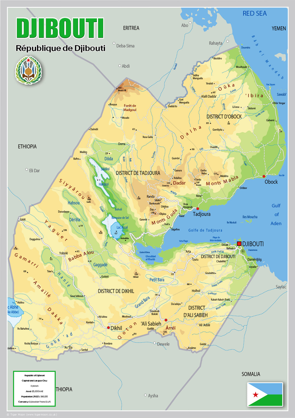 Physical Map of Djibouti (OC) – Tiger Moon