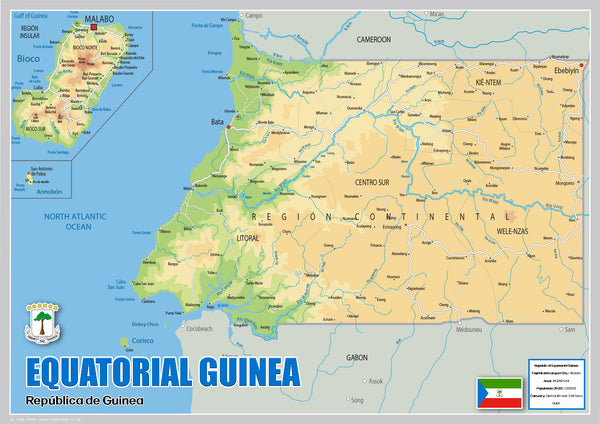 Physical Map of Equatorial Guinea (OC) – Tiger Moon