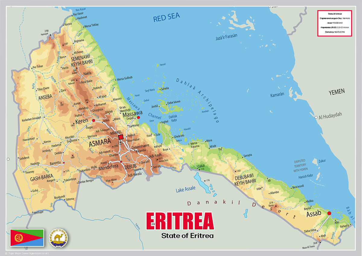 Physical Map of Eritrea (OC) – Tiger Moon
