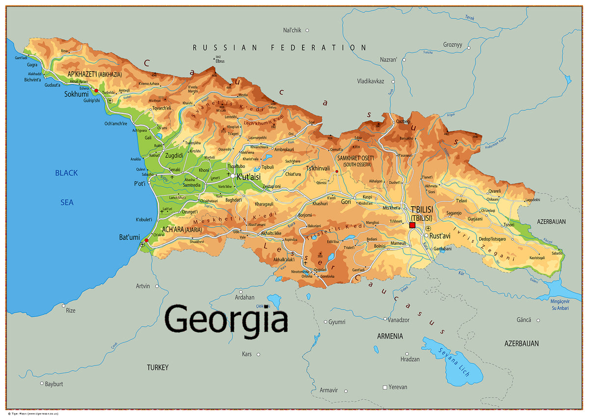 Physical Map of Georgia (OC) – Tiger Moon