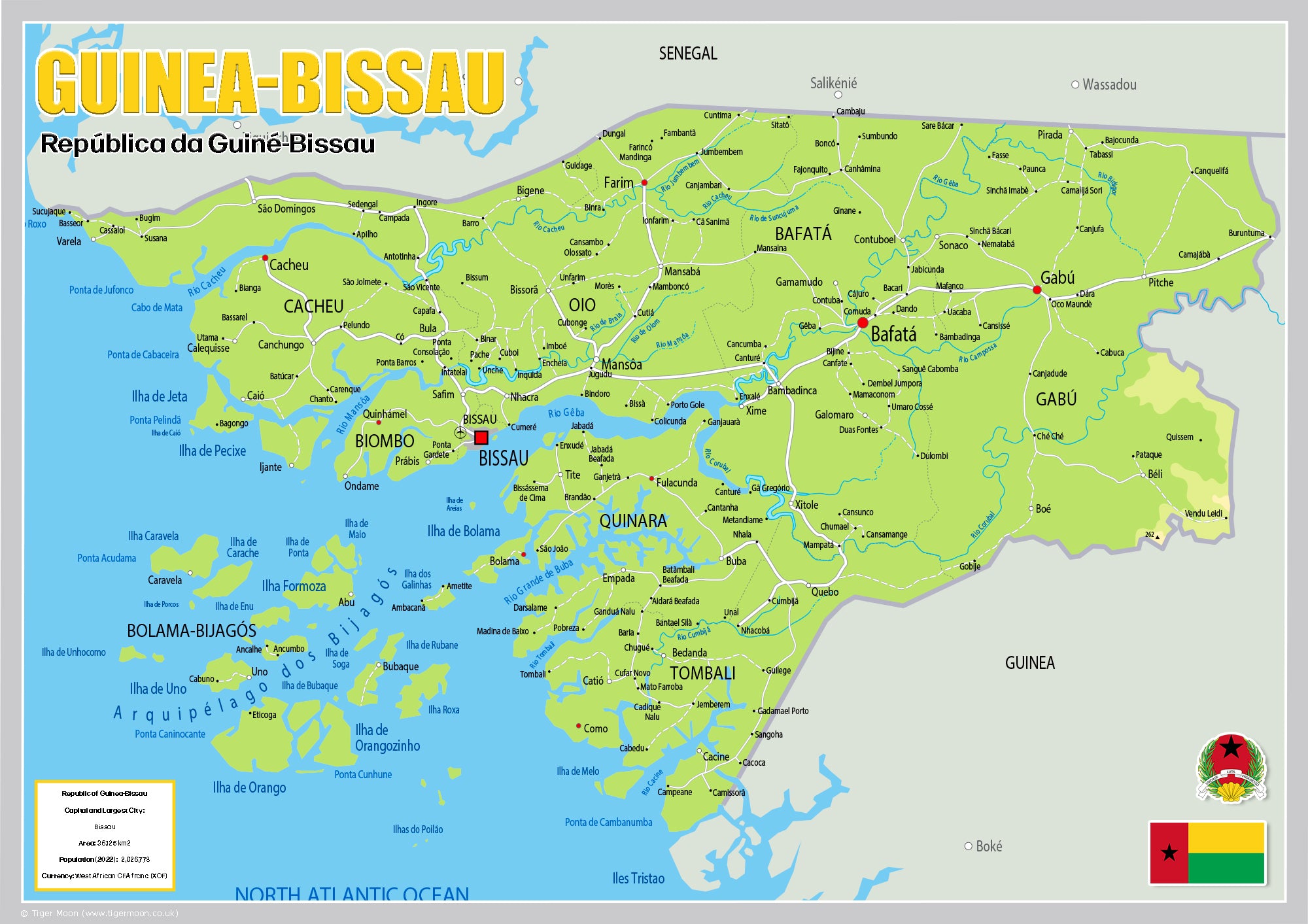 Physical Map of Guinea Bissau (OC) – Tiger Moon