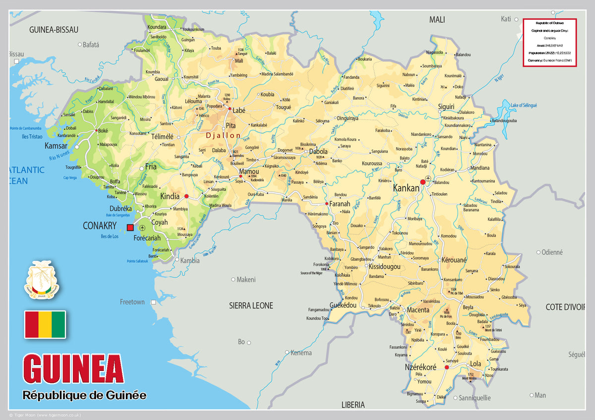 Physical Map of Guinea (OC) – Tiger Moon