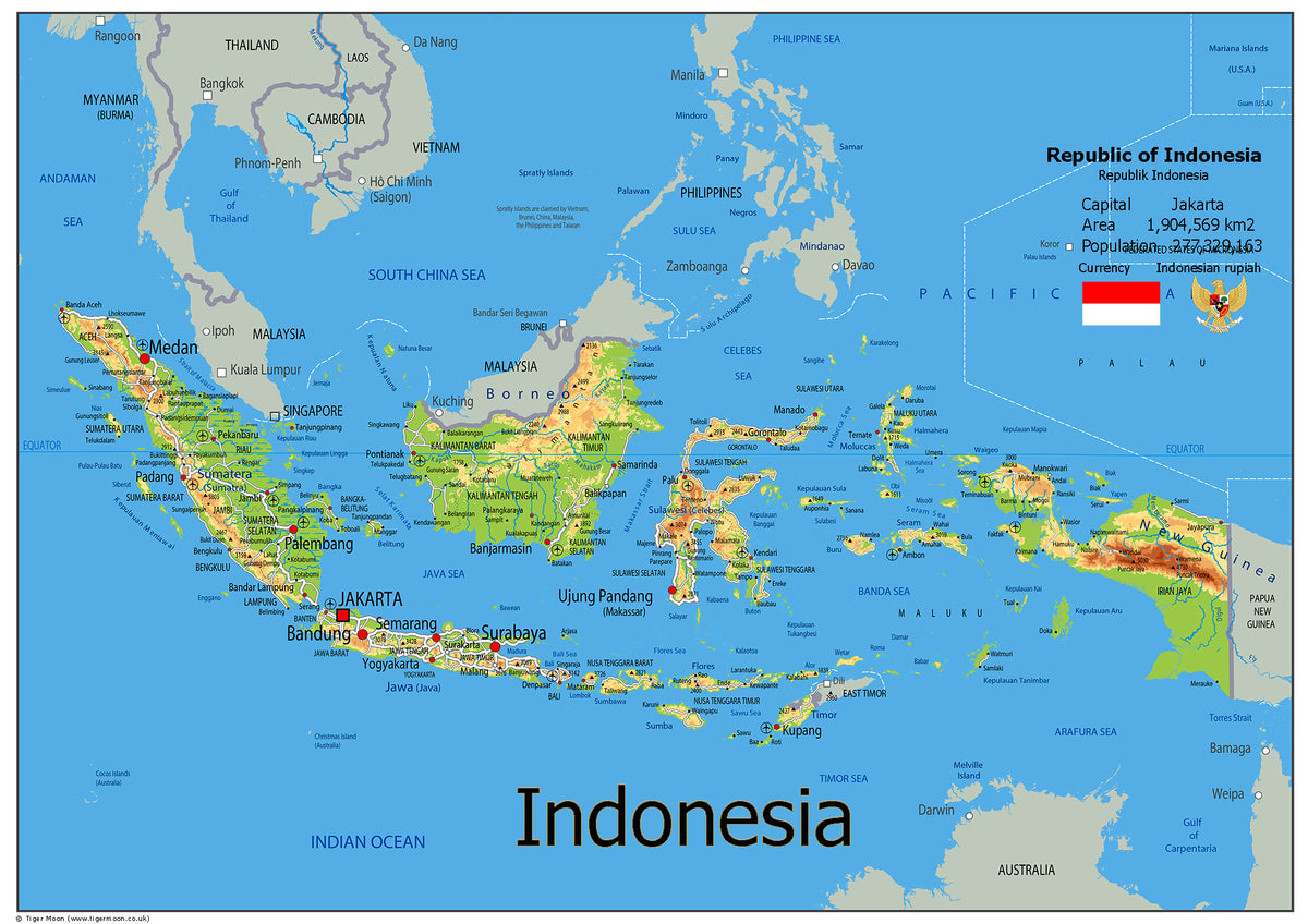 Physical Map of Indonesia (OC) – Tiger Moon