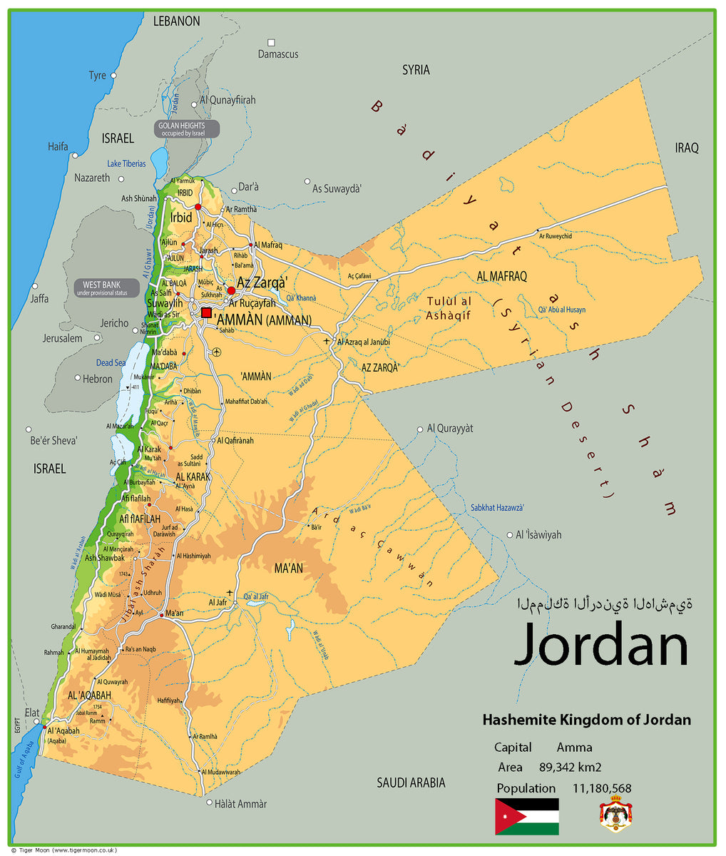 Physical Map of Jordan (OC) – Tiger Moon