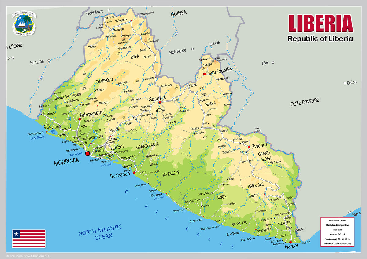 Physical Map of Liberia (OC) – Tiger Moon