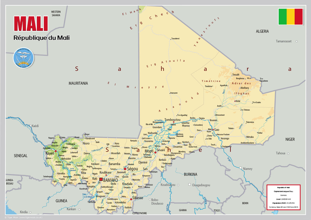 Physical Map of Mali (OC) – Tiger Moon