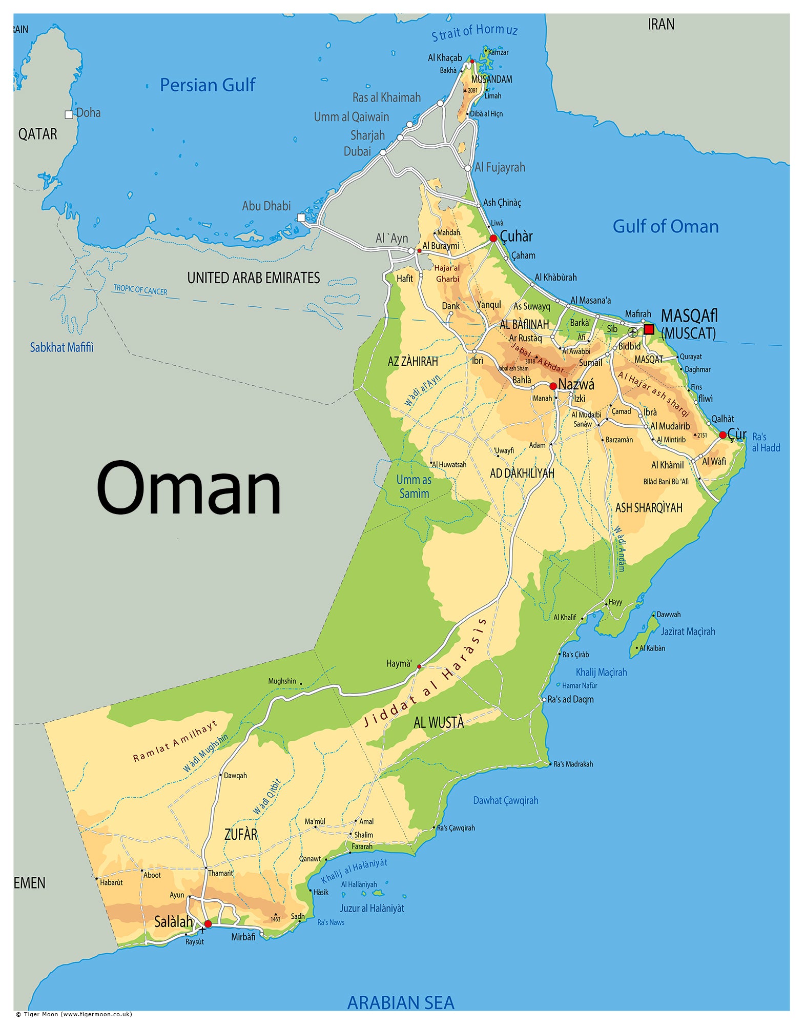 The Physical Map of Oman (OC) – Tiger Moon