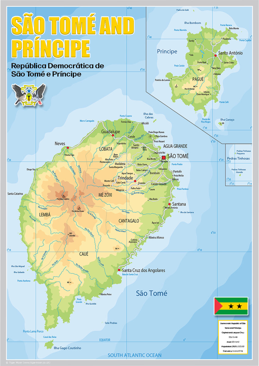 Physical Map of São Tomé and Príncipe (OC) – Tiger Moon