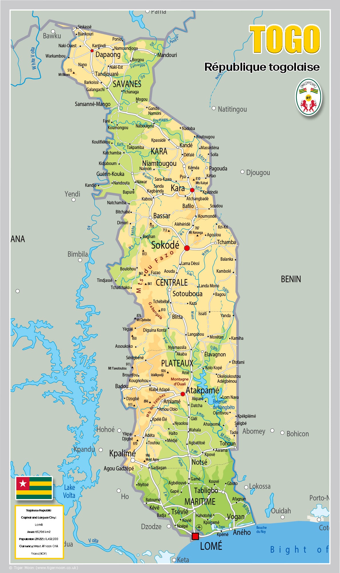 Physical Map of Togo (OC) – Tiger Moon