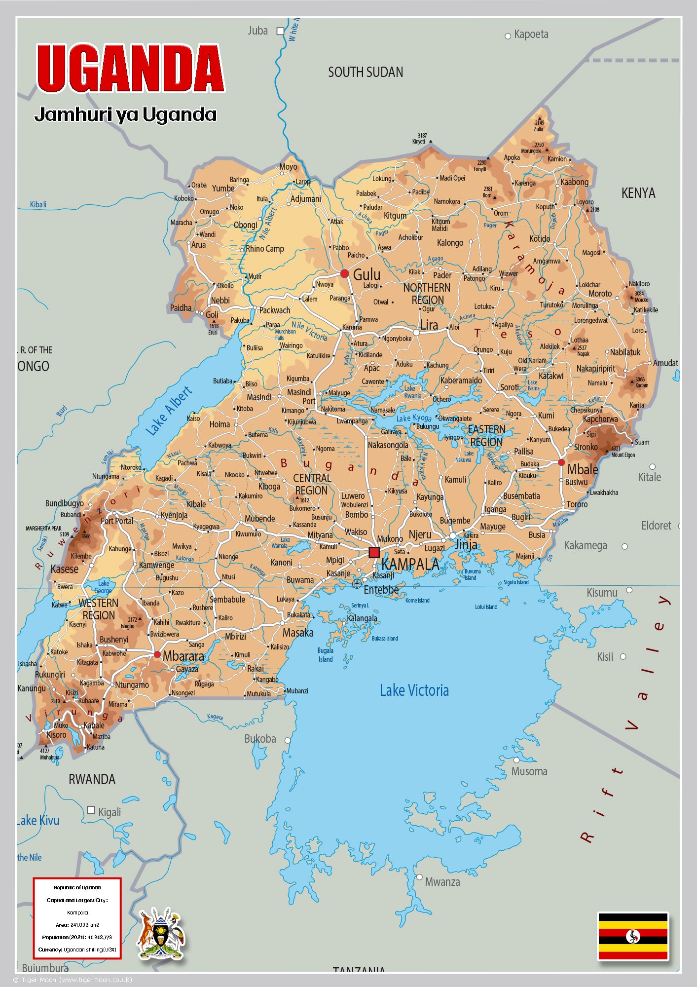 Physical Map of Uganda (OC) – Tiger Moon