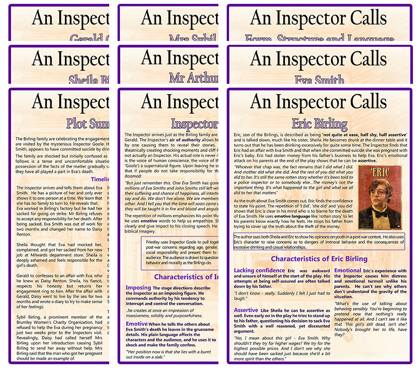 GCSE English An Inspector Calls - 9 A3 Posters – Tiger Moon