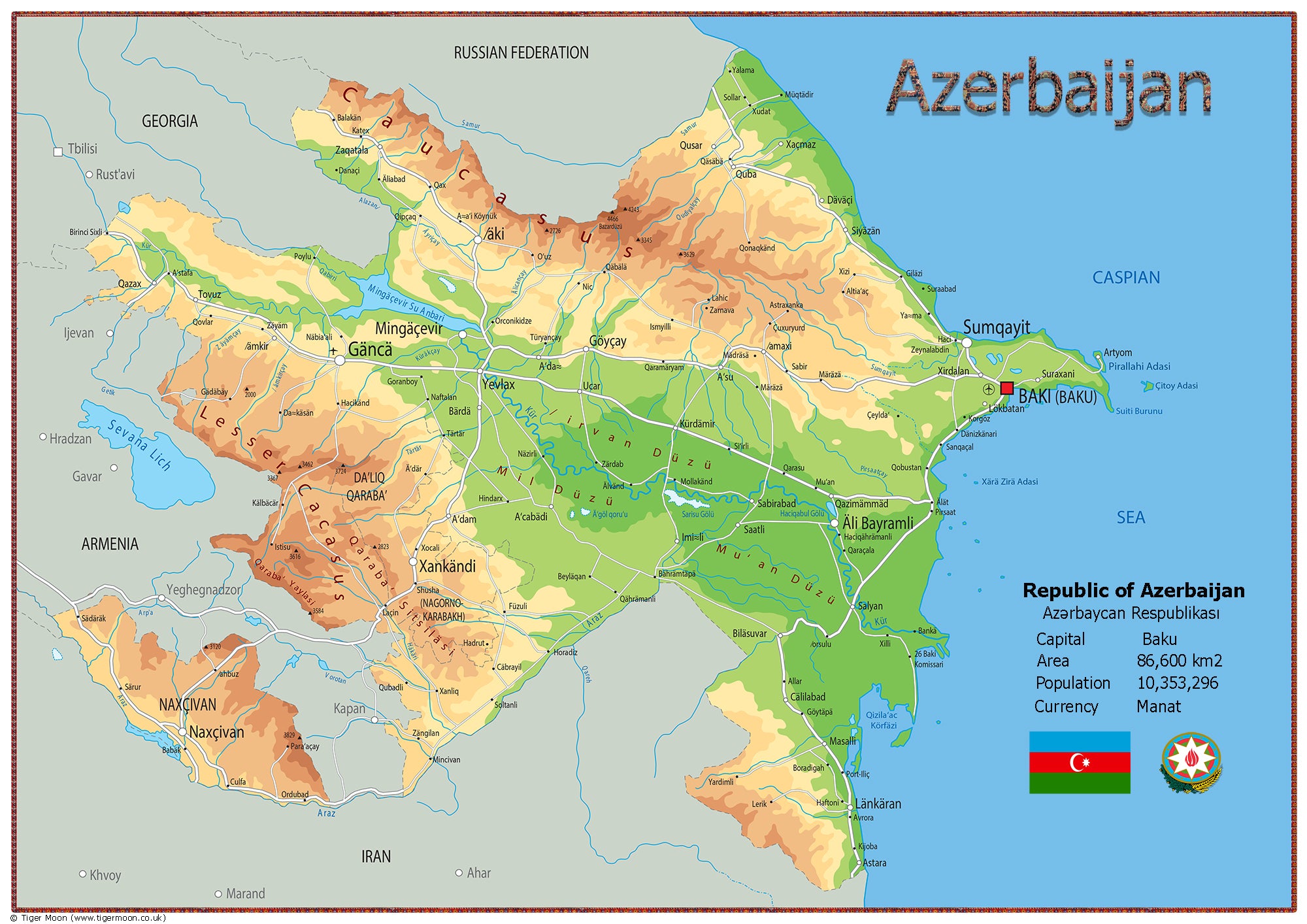 Physical Map Of Azerbaijan (OC) – Tiger Moon