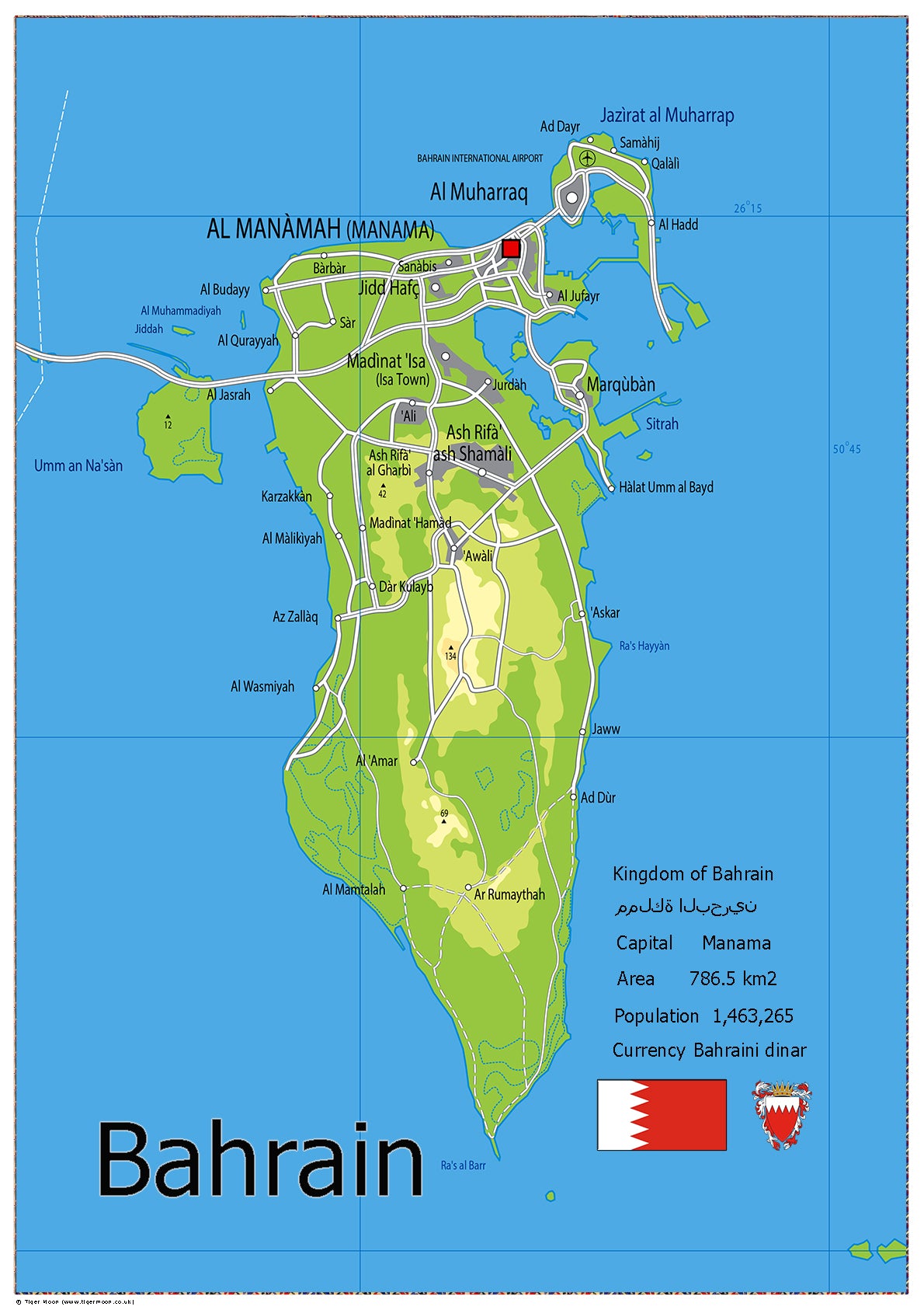 Physical Map of Bahrain (OC) – Tiger Moon