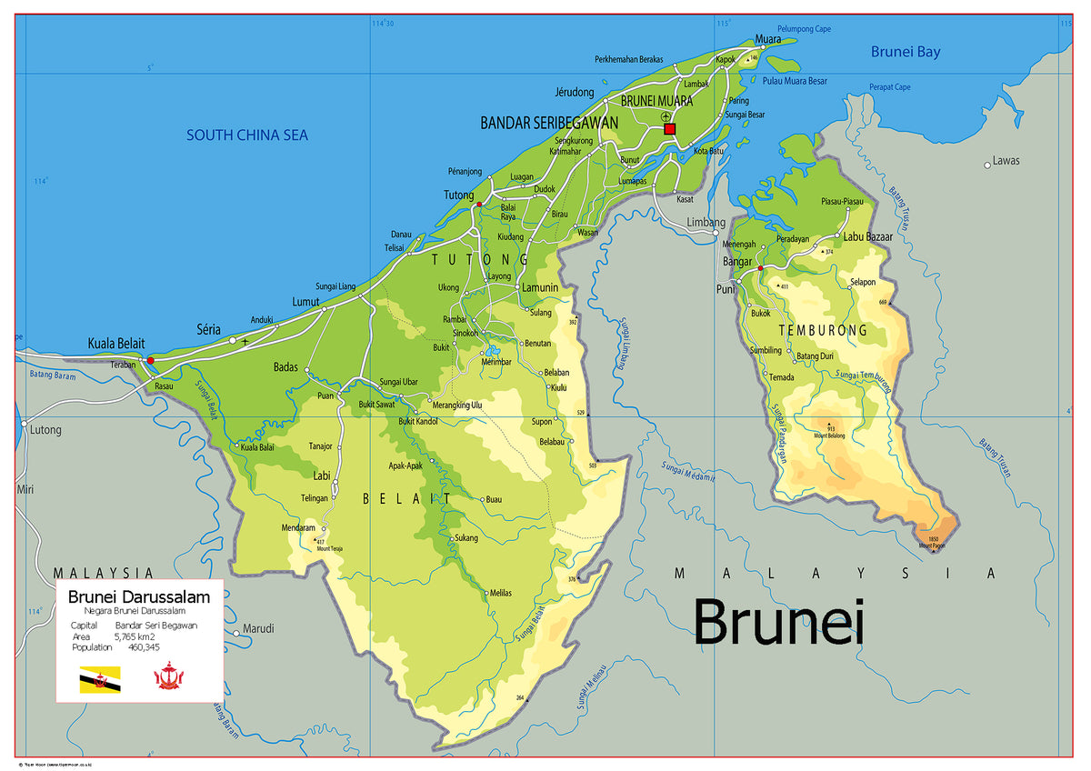Physical Map of Brunei (OC) – Tiger Moon