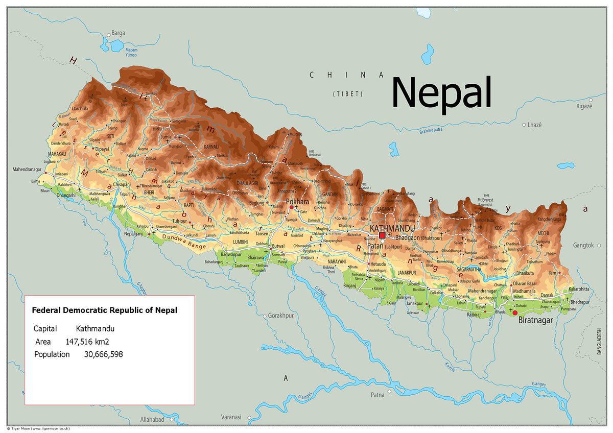 Physical Map of Nepal (OC) – Tiger Moon