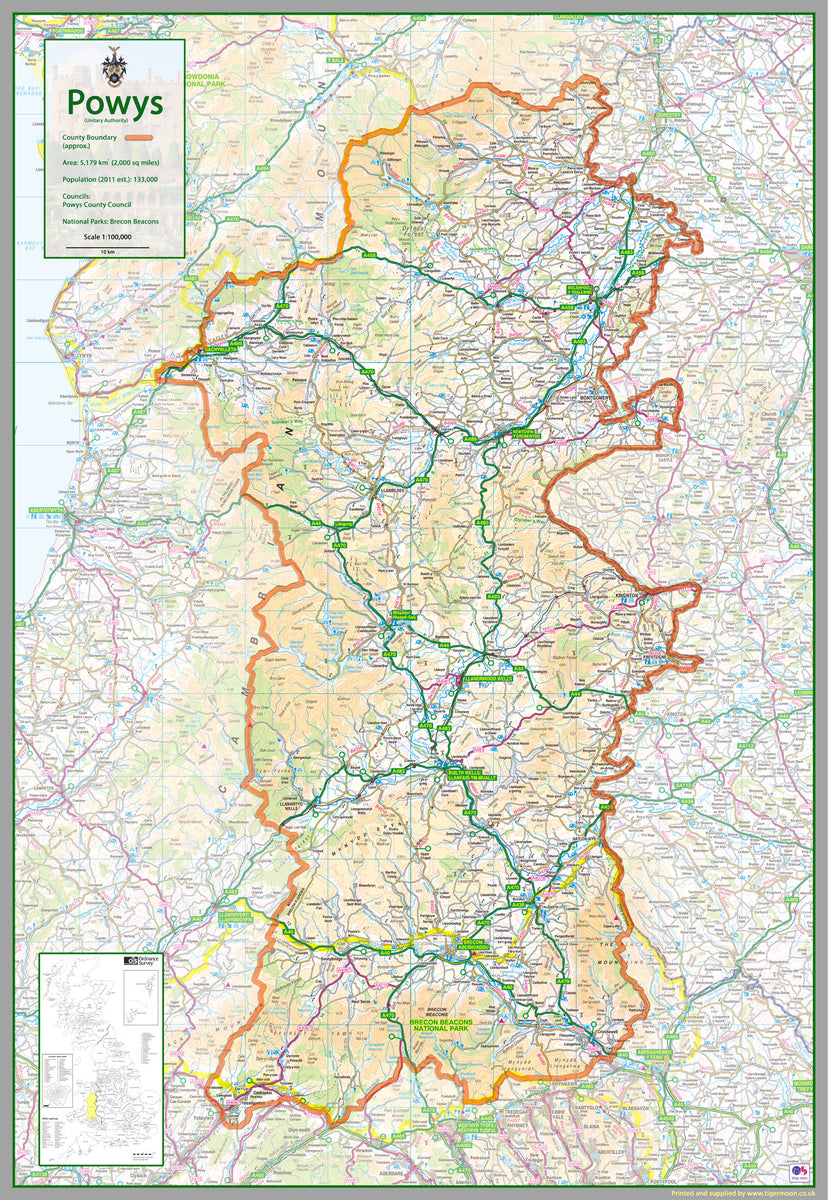 Powys County Map – Tiger Moon