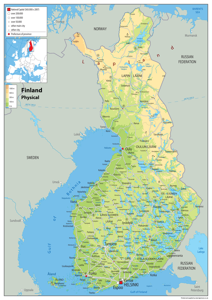 Finland Physical Map – Tiger Moon