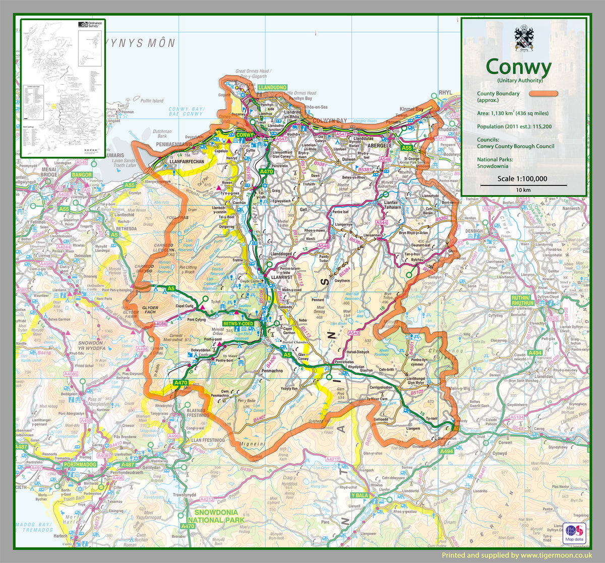 Conwy County Map – Tiger Moon