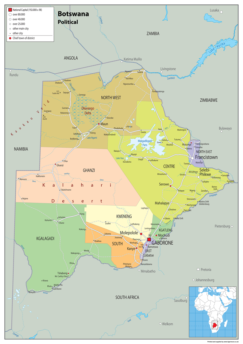 Botswana Political Map – Tiger Moon