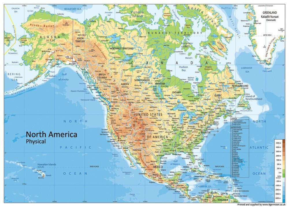 North America Physical Map – Tiger Moon