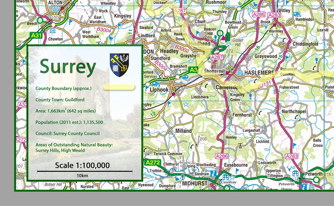 Detailed Map Of Surrey England File:Speed's Map Of Surrey 1610 Colour