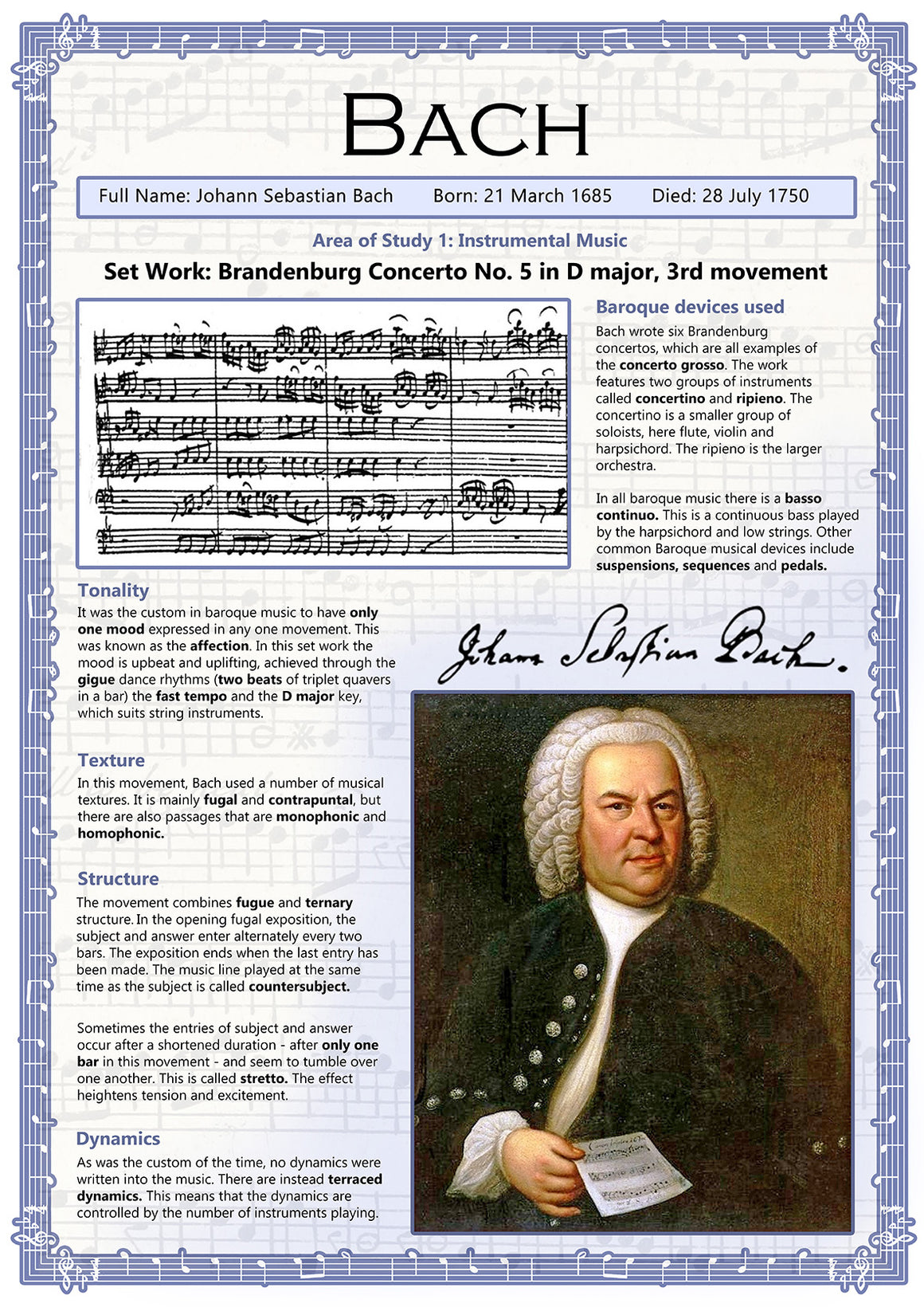 GCSE Music Set Works Bach - A2 Poster – Tiger Moon