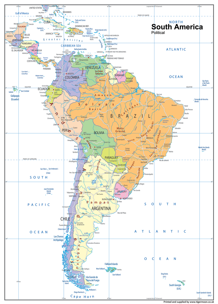 South America Political Map – Tiger Moon