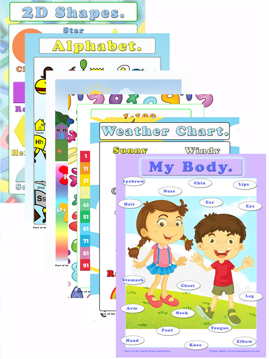 Pack of 6 Pre-School Educational posters – Tiger Moon