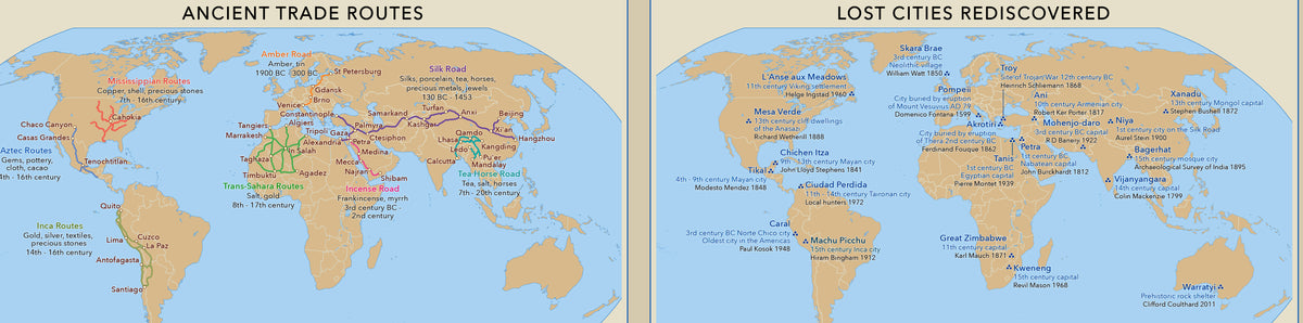 Great Discoveries World Map - 100cm x 70cm – Tiger Moon