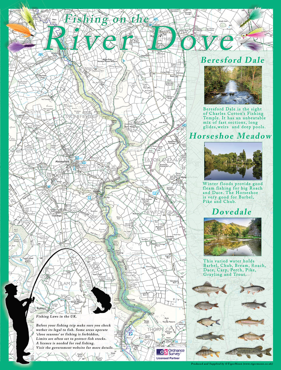 Fishing on the River Dove map poster A2 – Tiger Moon