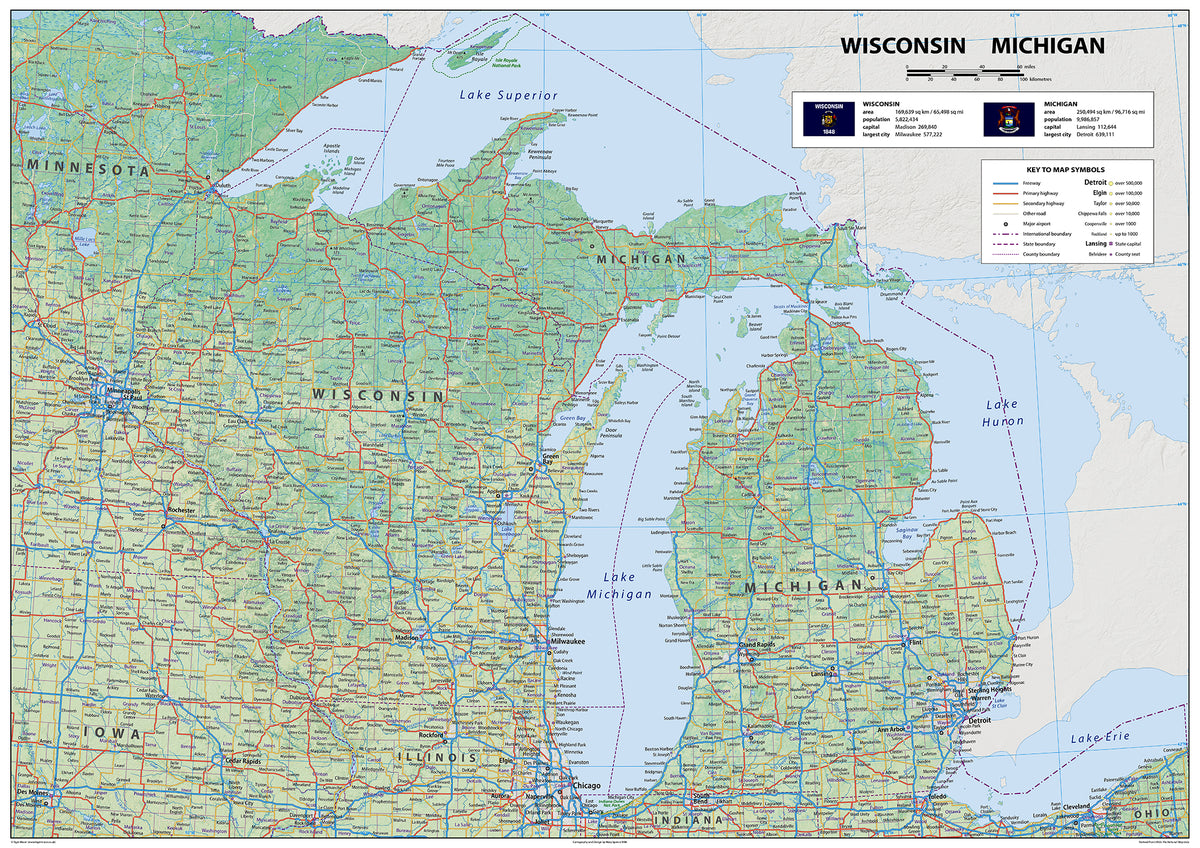 Wisconsin and Michigan USA map – Tiger Moon